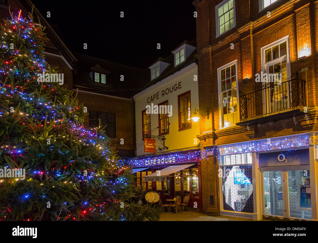 Cafe Rouge O2 Christmas Tree Canterbury Kent Stock Photo - Alamy