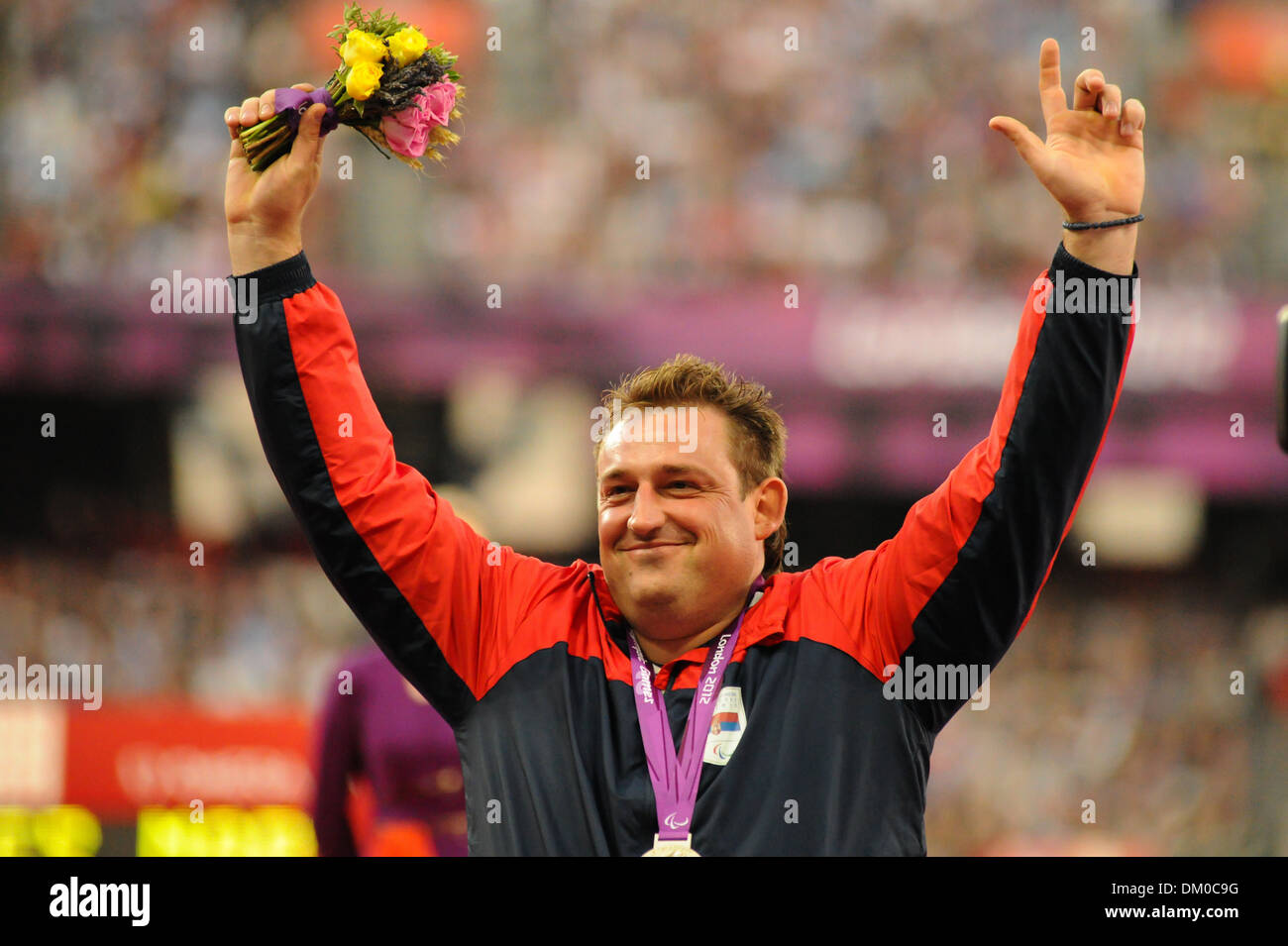 Men's Discus f54/55/56 Medal Ceremony (Silver ) Drazenko Mitrovic (SRB ...