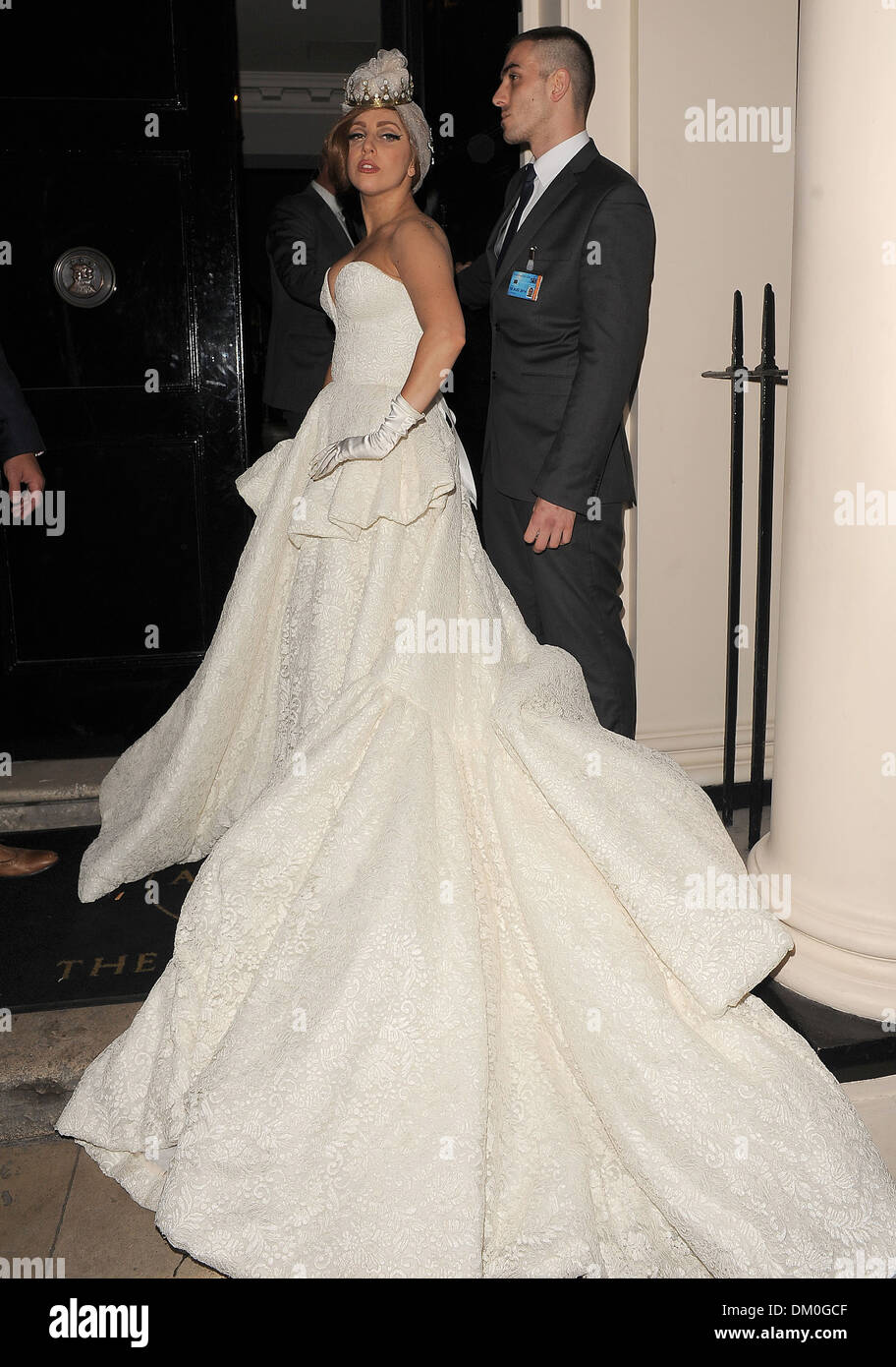 Lady Gaga arriving at Arts Club wearing a stunning wedding dress ...