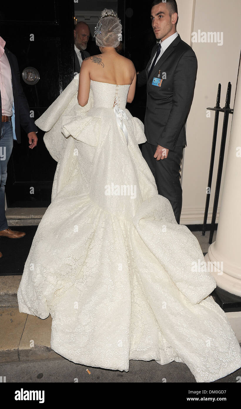 Lady Gaga arriving at Arts Club wearing a stunning wedding dress ...