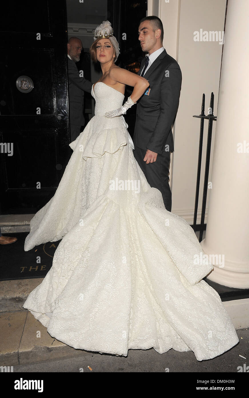 Lady Gaga arriving at Arts Club wearing a stunning wedding dress ...