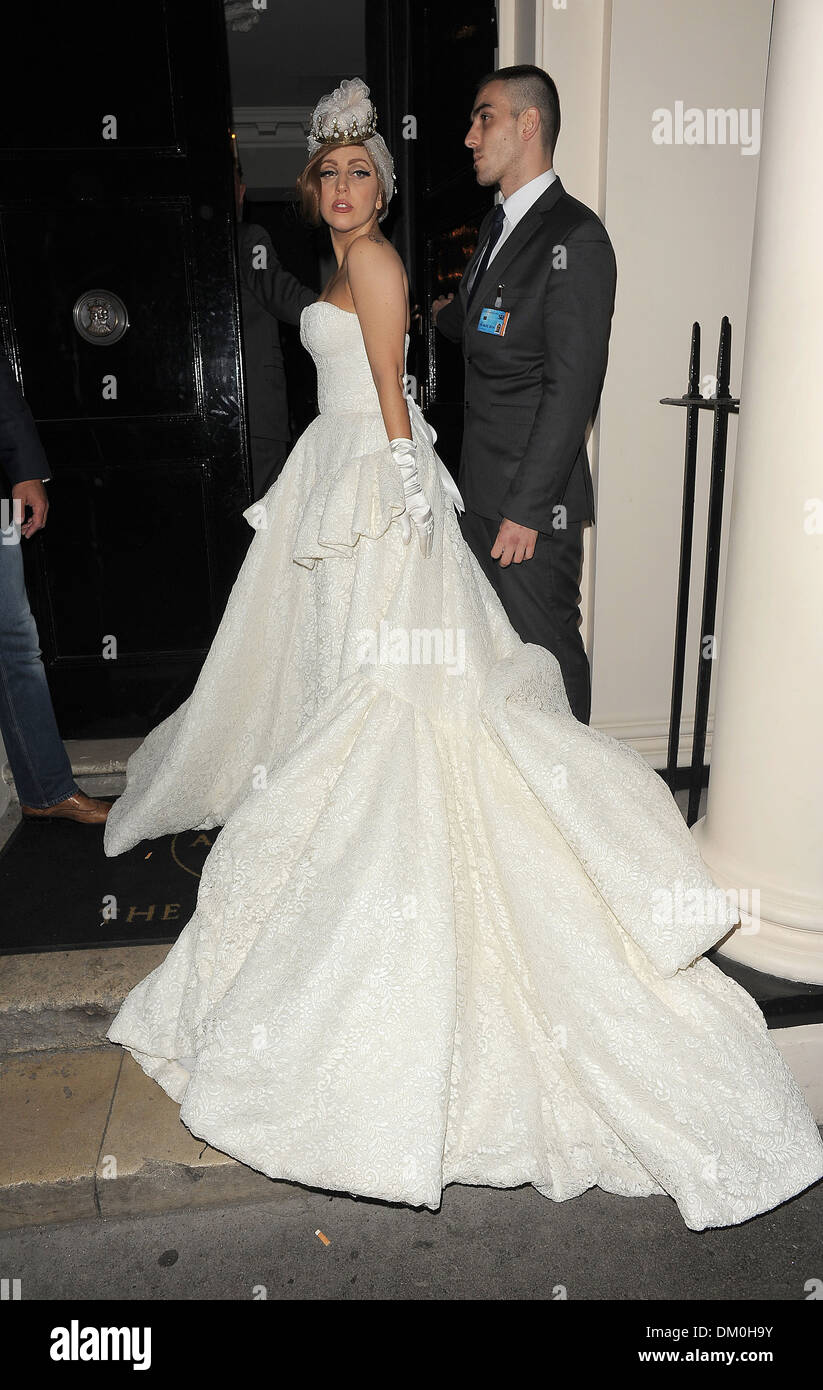 Lady Gaga arriving at Arts Club wearing a stunning wedding dress ...