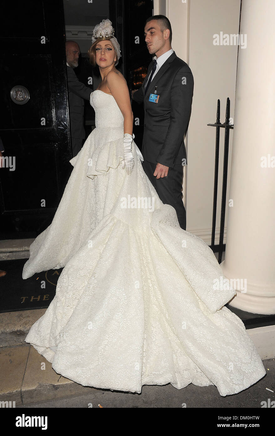 Lady Gaga arriving at Arts Club wearing a stunning wedding dress ...