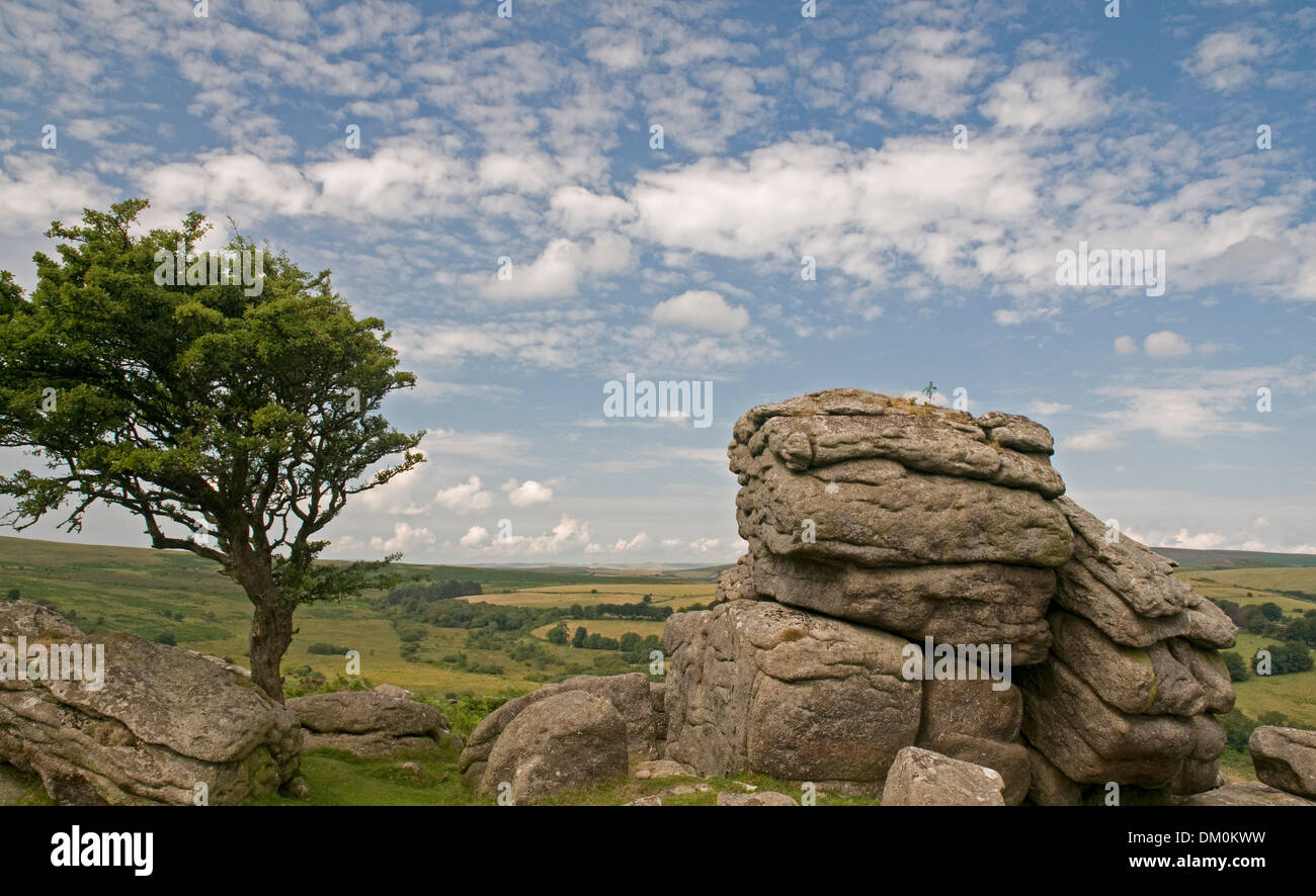 Impressive moorland scenery near Saddle Tor on Dartmoor, looking ...