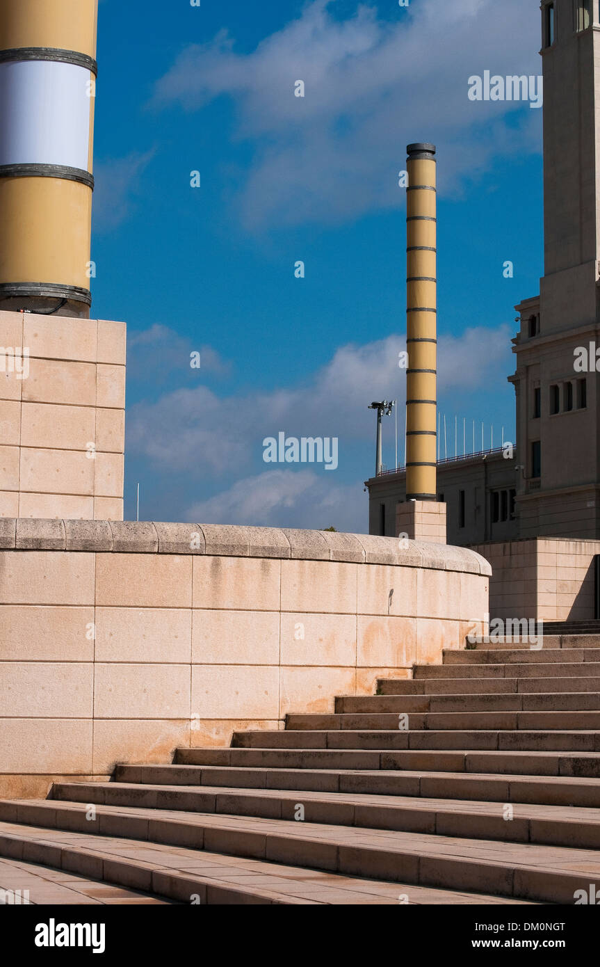 Olympic Columns and stairs, Montjuic, Barcelona, Catalonia, Spain Stock ...