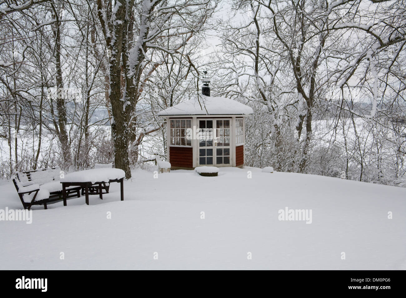 Snow covered Garden Pavilion Winter Sweden Stock Photo - Alamy