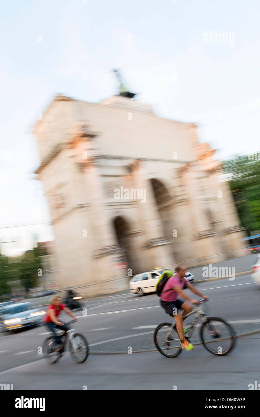 Bicycle Drivers in front of Siegestor, München, Bavaria, Germany Stock ...