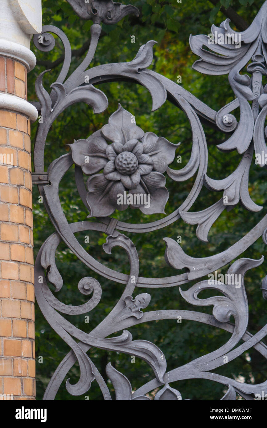 Russia, St Petersburg, detail of Art Nouveau iron park gate by the ...