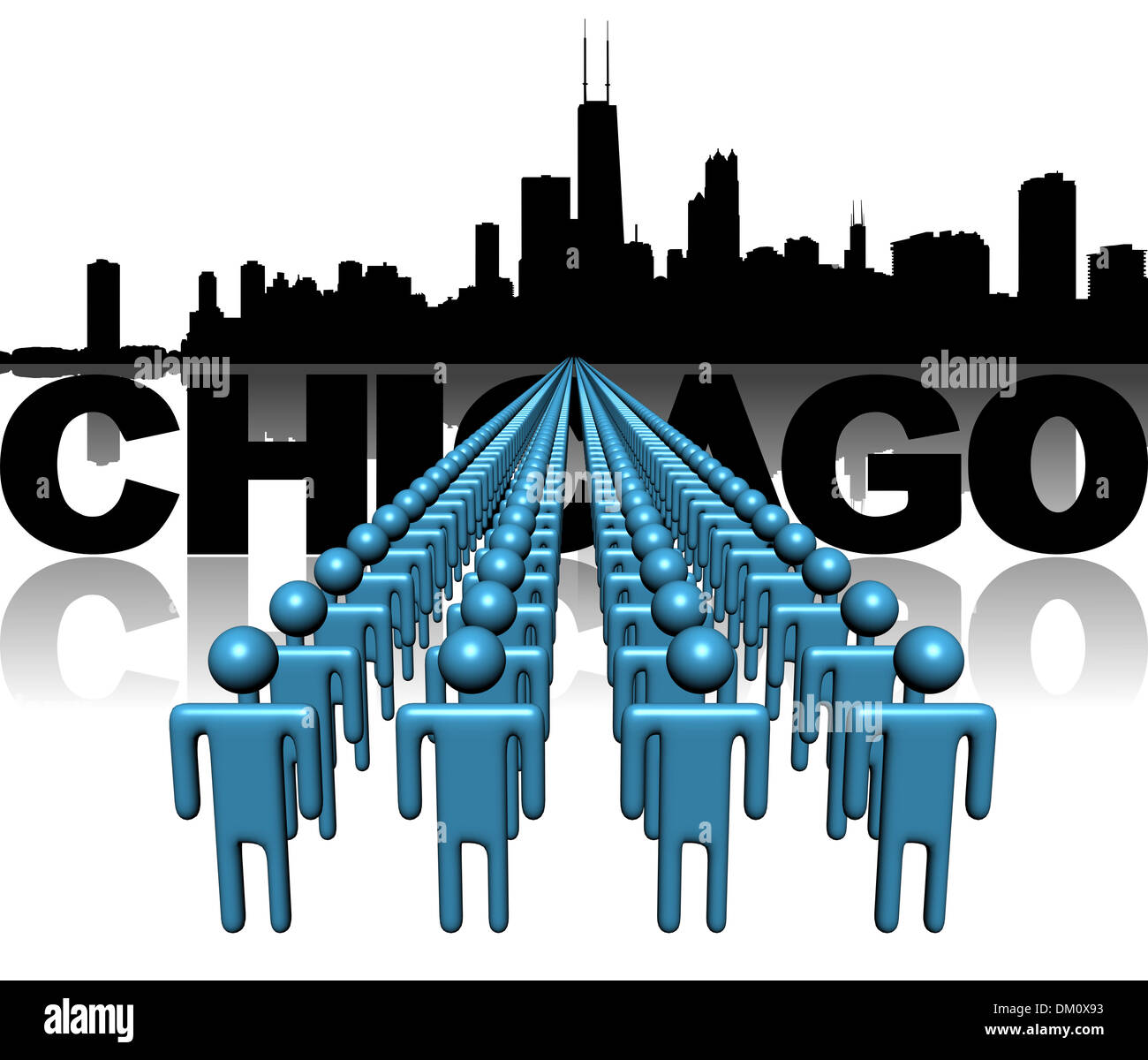 Lines of people with Chicago skyline illustration Stock Photo - Alamy