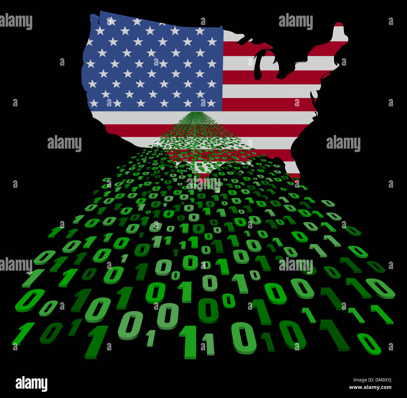 USA map flag with green binary code foreground illustration Stock Photo ...