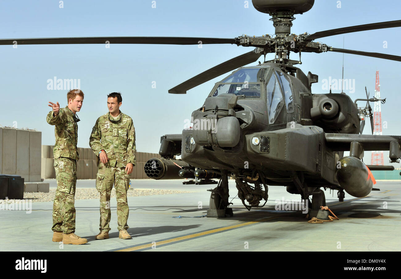 Prince Harry is shown Apache flight-line by a member of his squadron ...