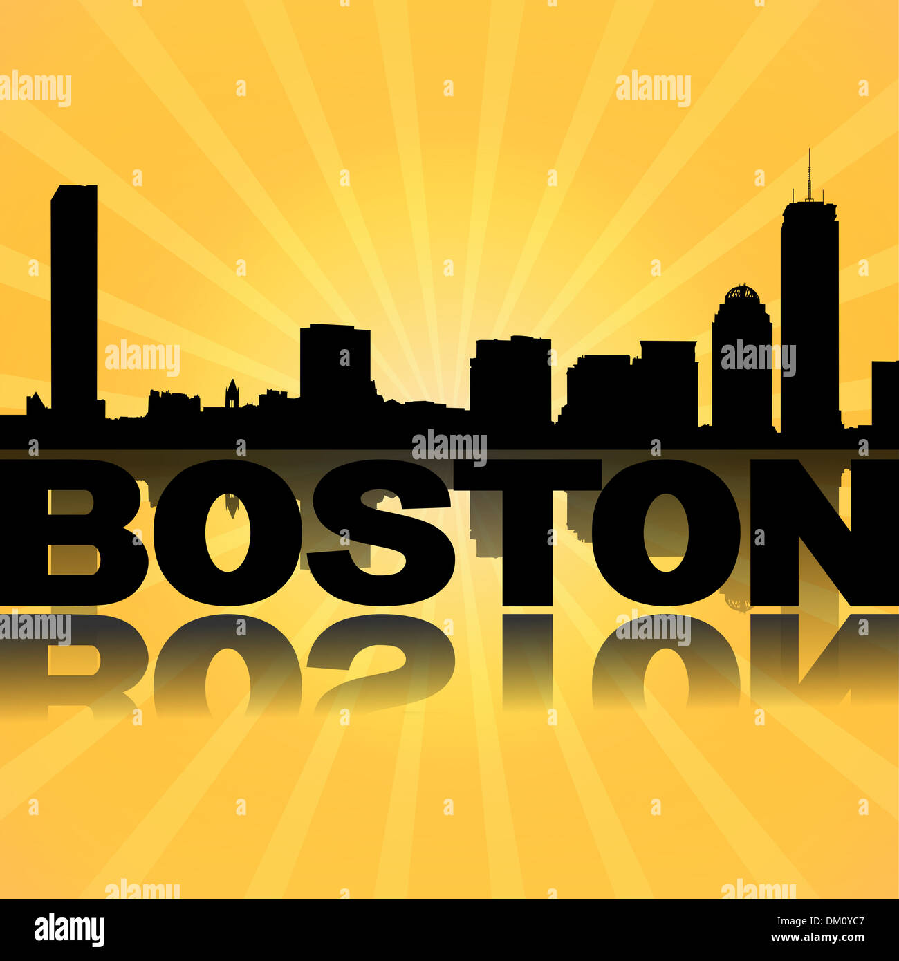 Boston skyline reflected with sunburst illustration Stock Photo - Alamy