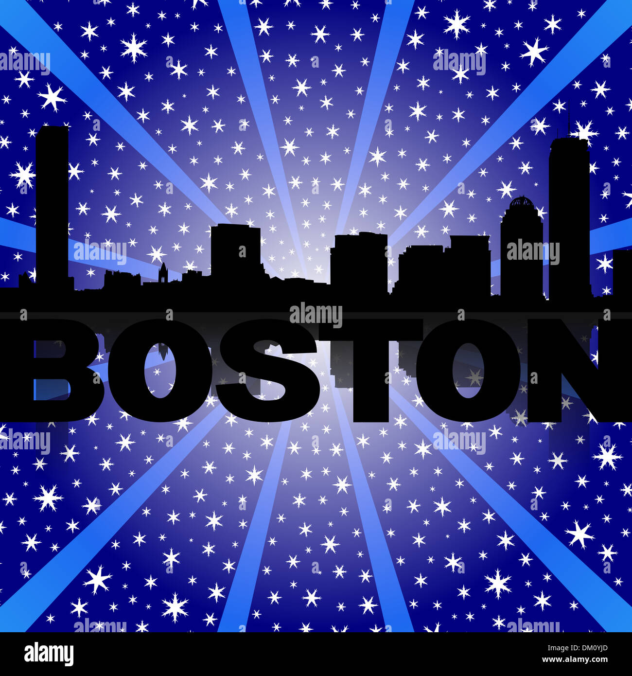 Boston skyline reflected with snow burst illustration Stock Photo - Alamy