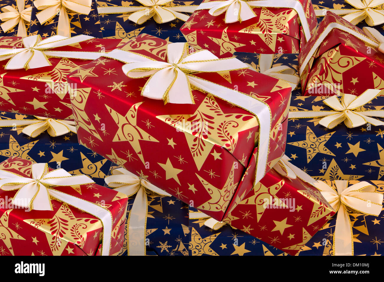 A lot of gifts, red and blue boxes Stock Photo - Alamy