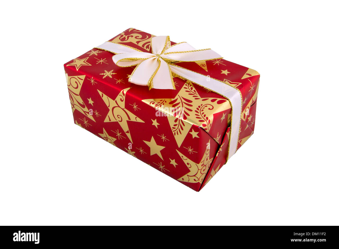 Red gift box with gold ribbon bow Stock Photo - Alamy