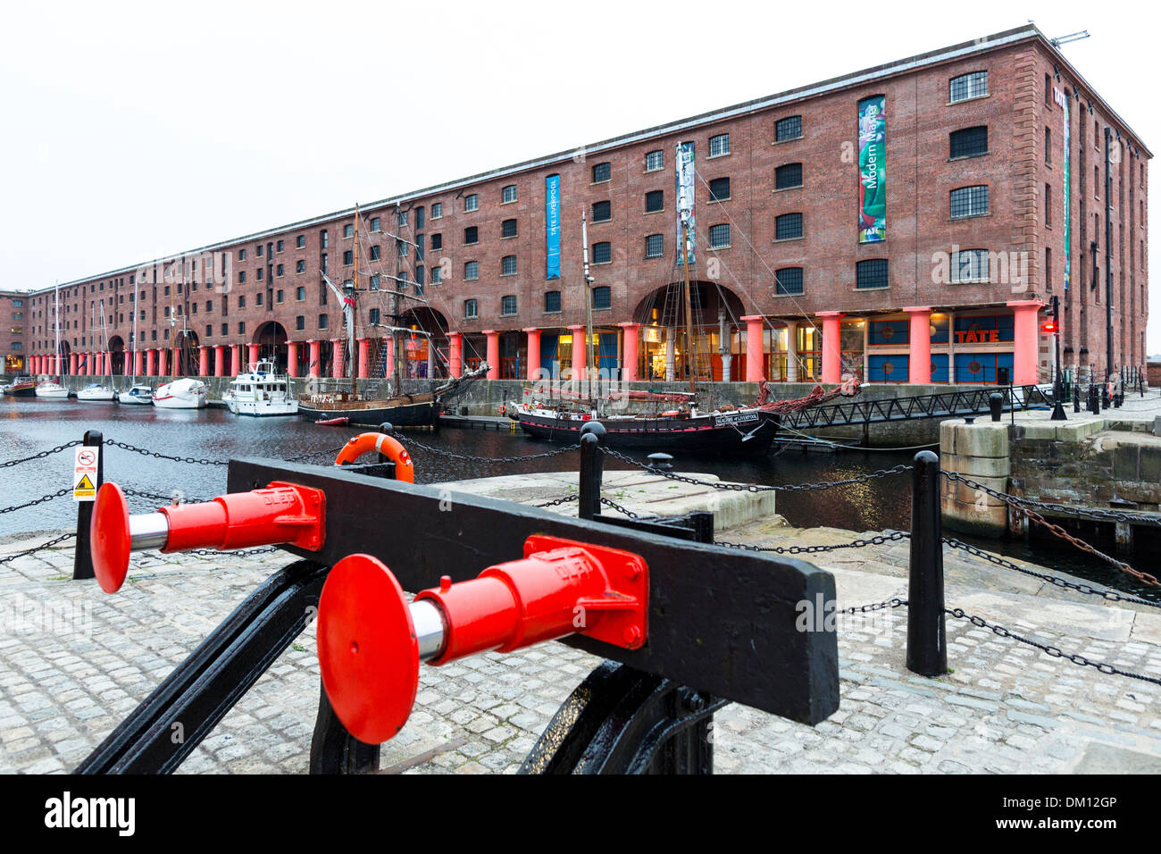 Railway buffers and cobblestones at the Albert Dock complex .Liverpool ...