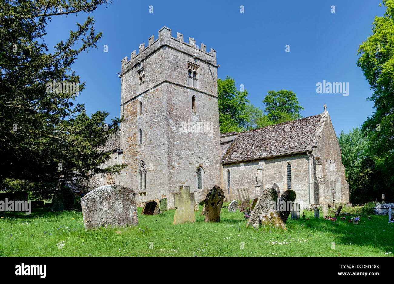11th Century Cotswold church at Oddington, Gloucestershire, England ...