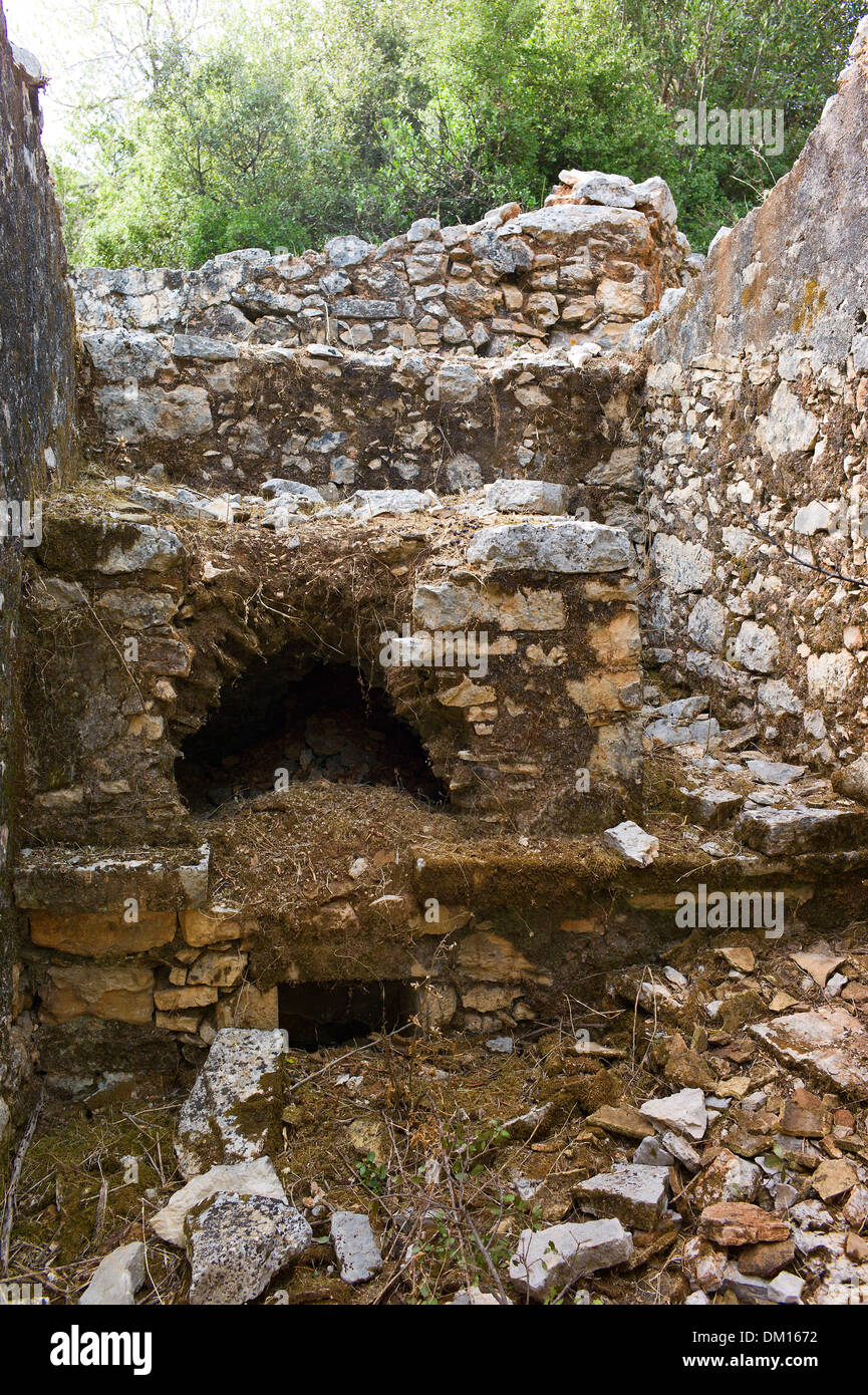 The ruined village of Palia Vlahata near Sami, Kefalonia, Greece ...