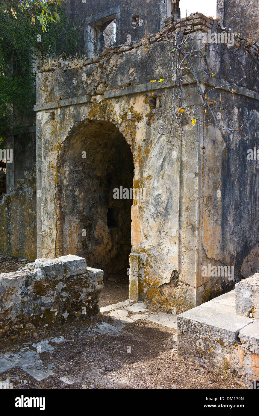 The ruined village of Palia Vlahata near Sami, Kefalonia, Greece ...