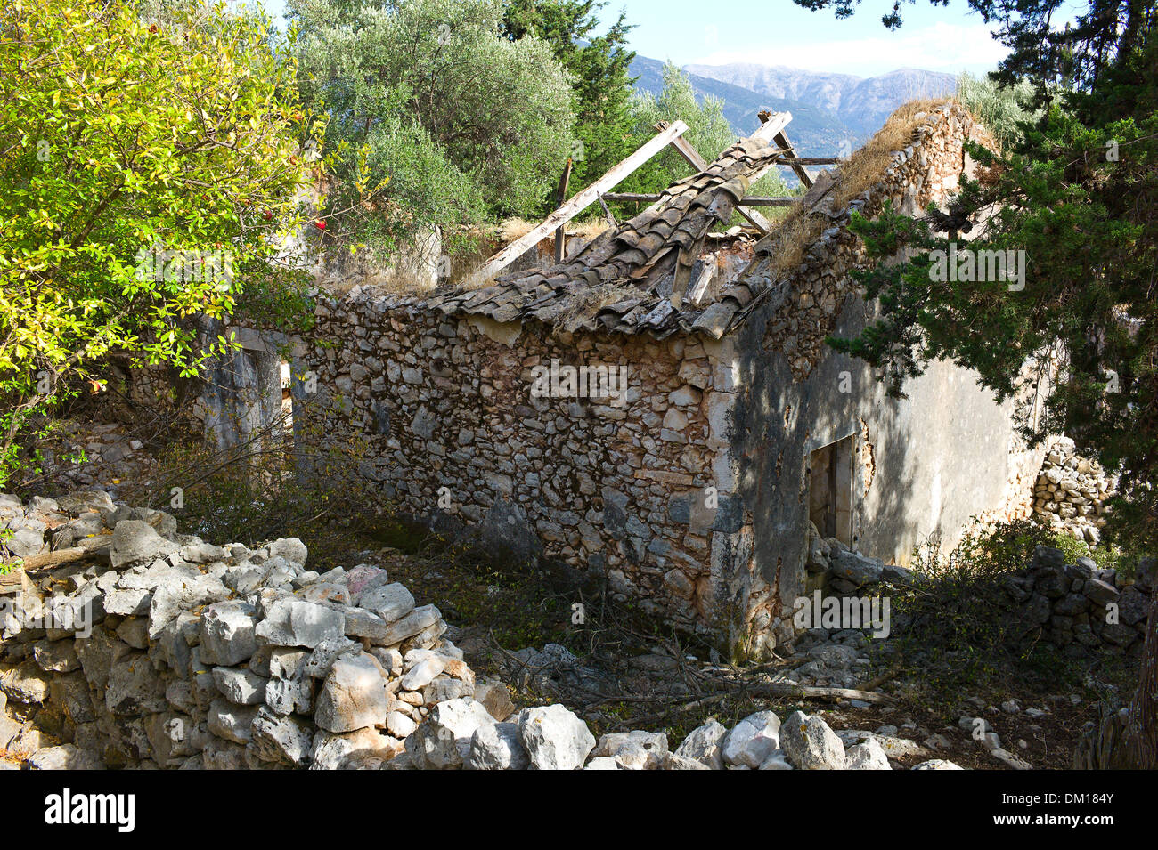 The ruined village of Palia Vlahata near Sami, Kefalonia, Greece ...