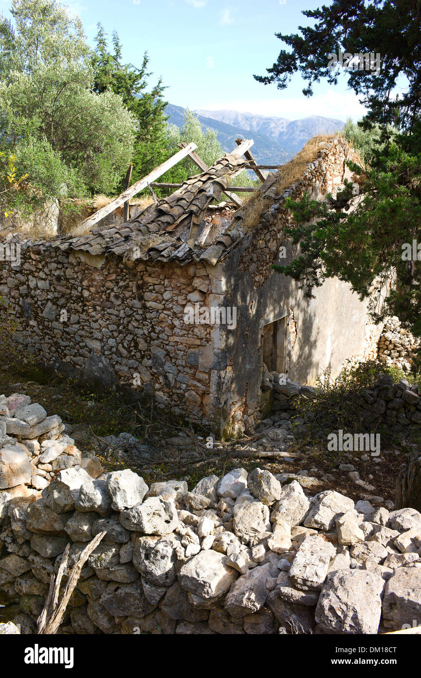 The ruined village of Palia Vlahata near Sami, Kefalonia, Greece ...
