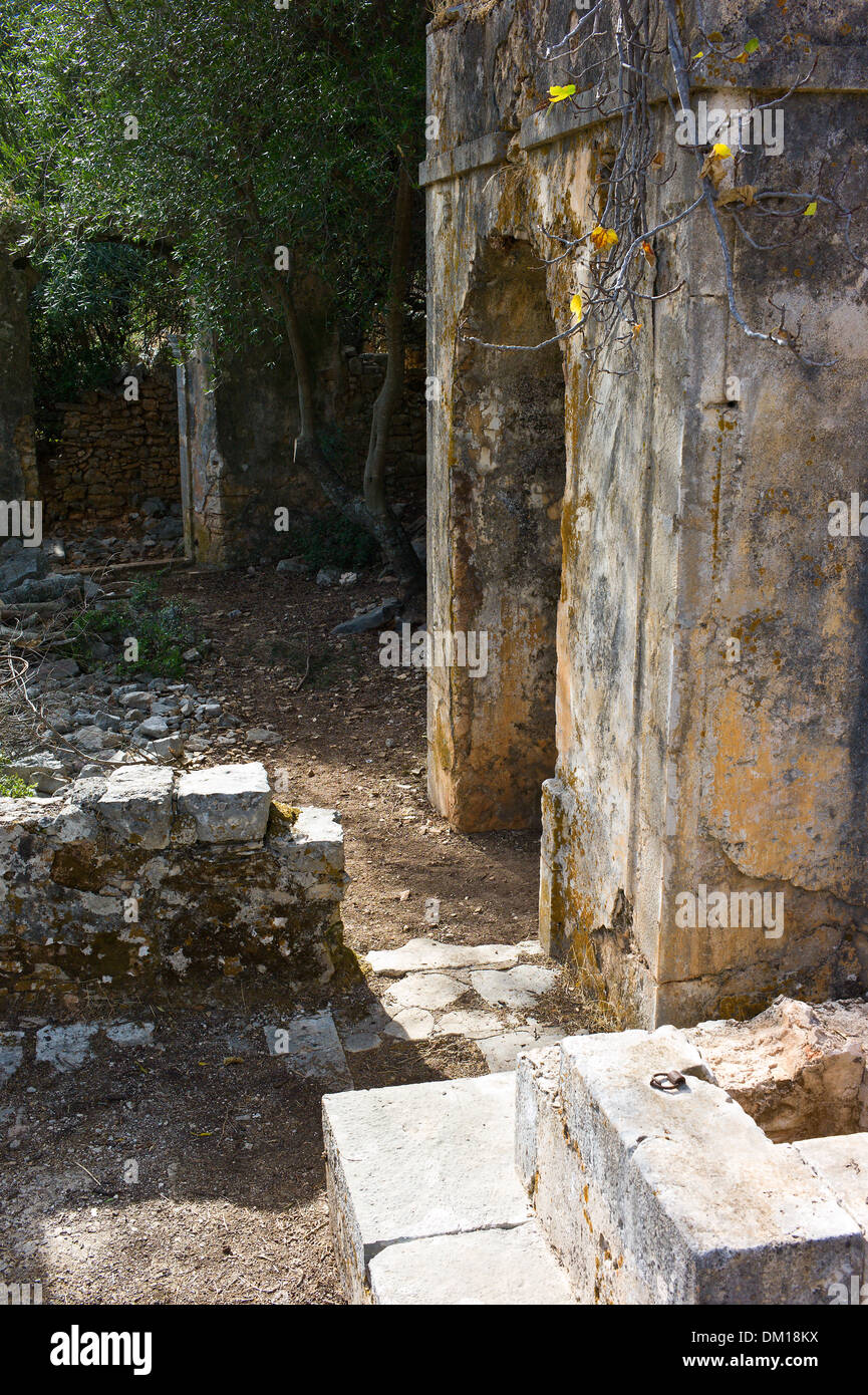 The ruined village of Palia Vlahata near Sami, Kefalonia, Greece ...