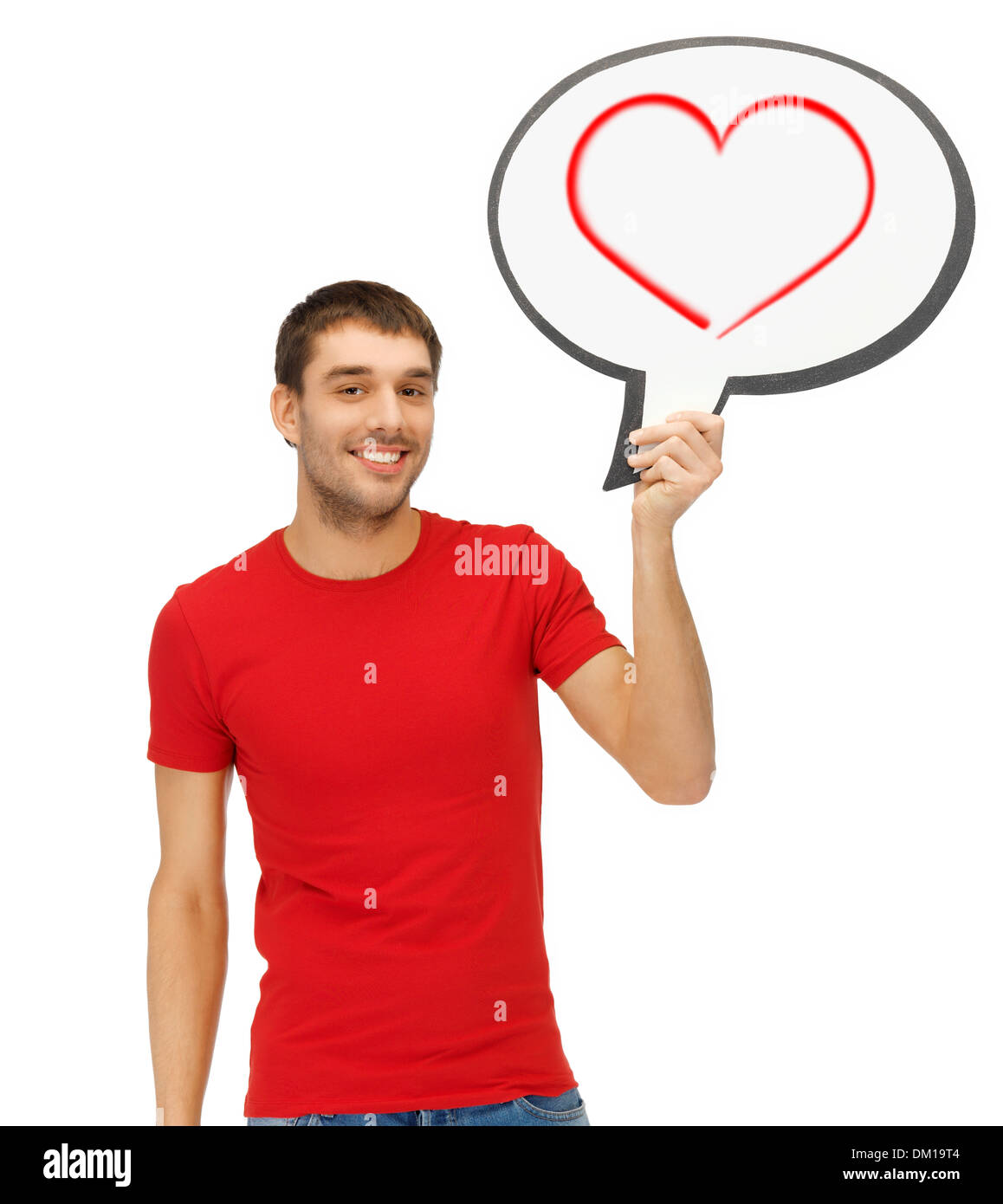 smiling man with text bubble and heart in it Stock Photo - Alamy