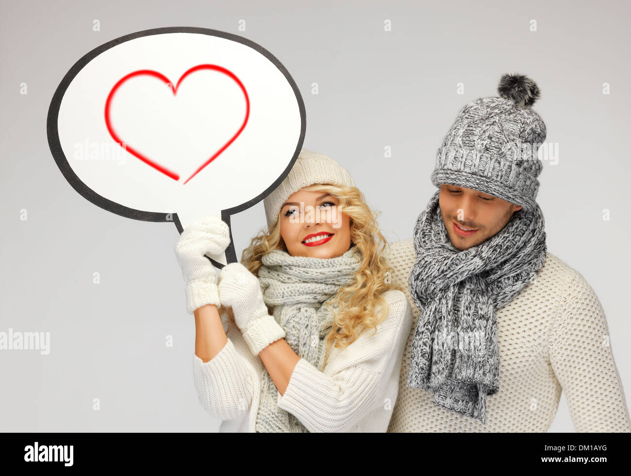 family couple with text bubble and heart in it Stock Photo - Alamy