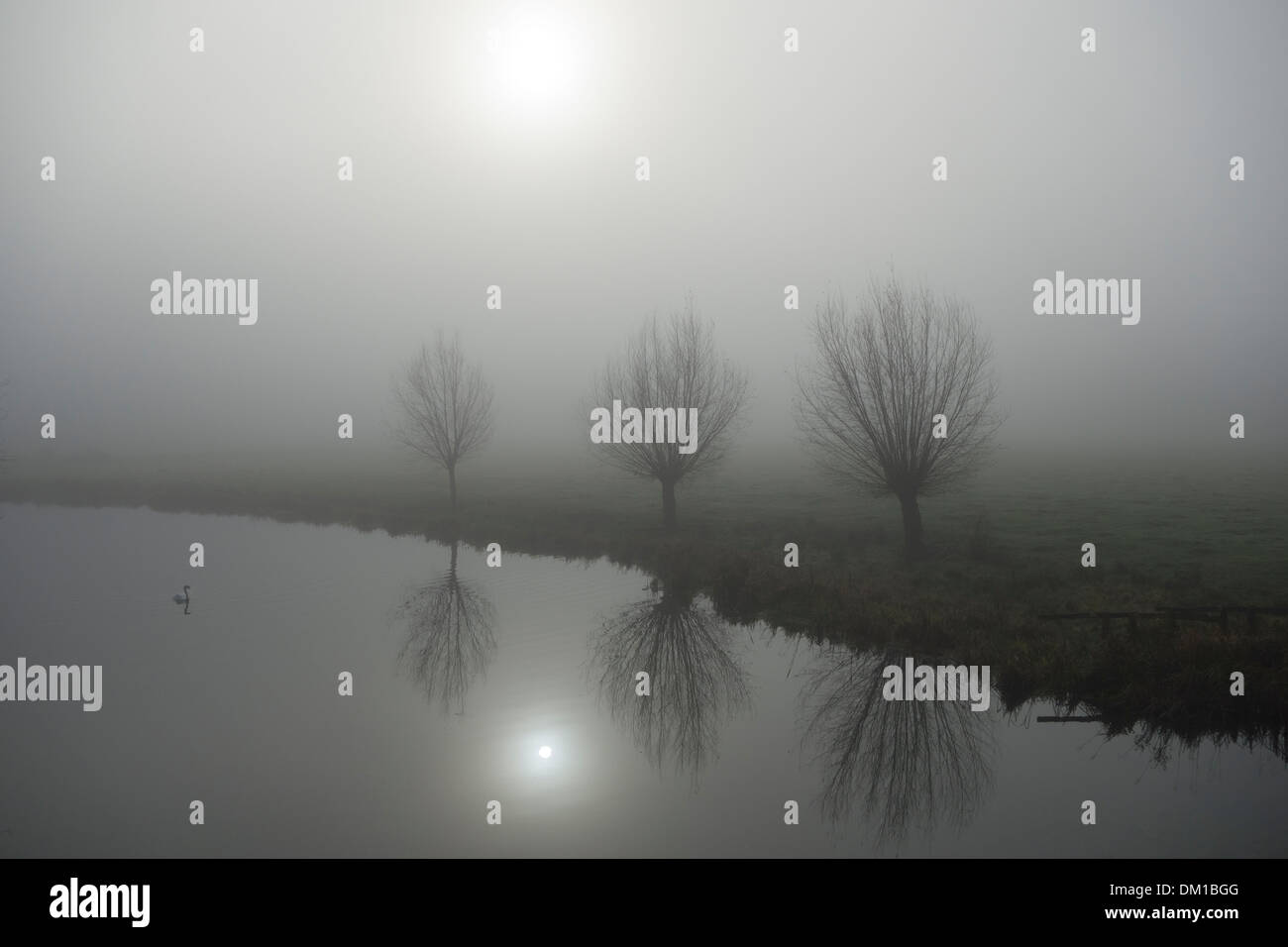 Misty winter's morning: morning mist clings over the Suffolk landscape ...