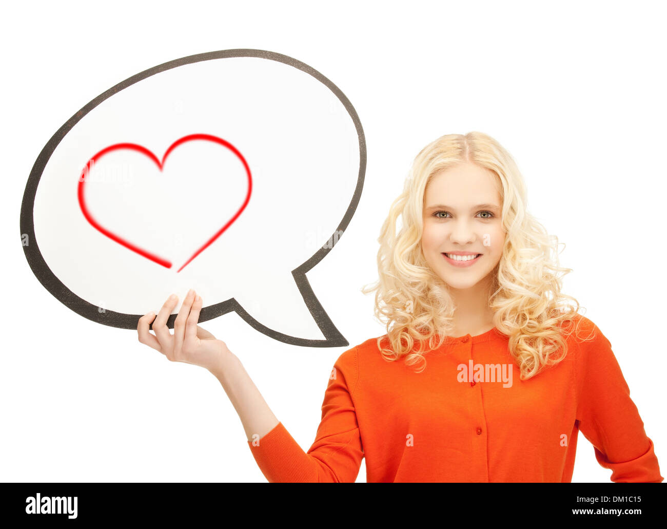 smiling student with text bubble and heart in it Stock Photo - Alamy