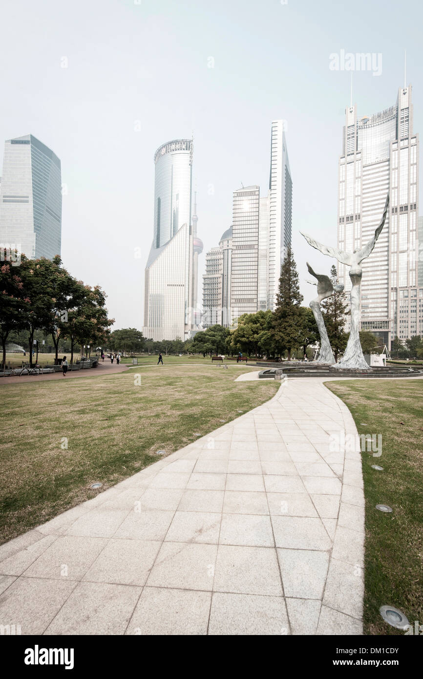 Sculptures and skyscrapers, Lujiazui Green Park, Lujiazui, Pudong ...
