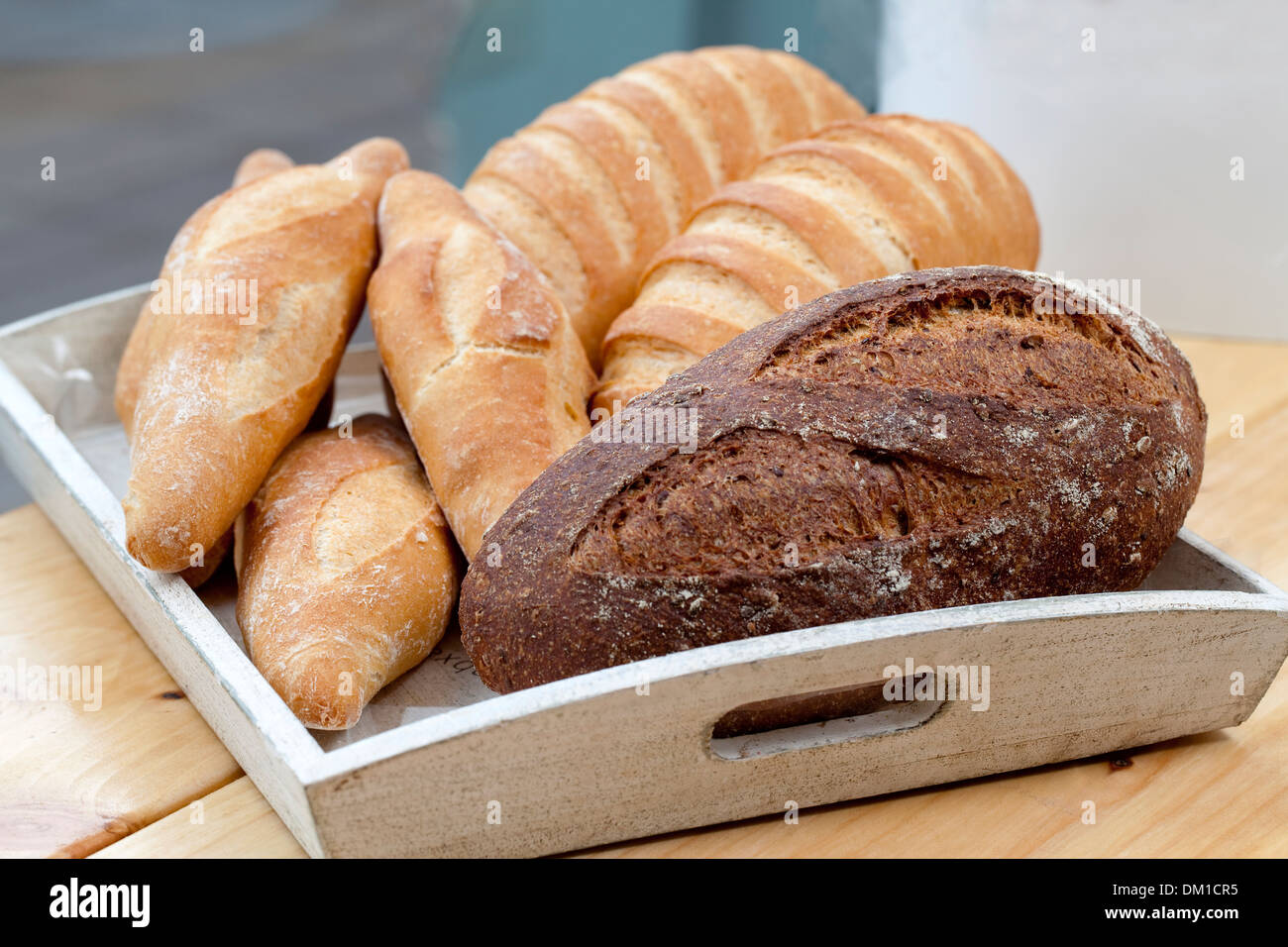 Artisan Bread in a tray Stock Photo - Alamy
