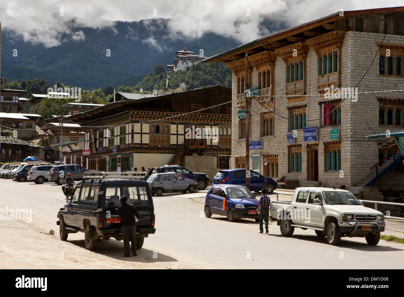Bhutan, Bumthang Valley, Jakar Dzong above Chamkhar town main bazaar ...