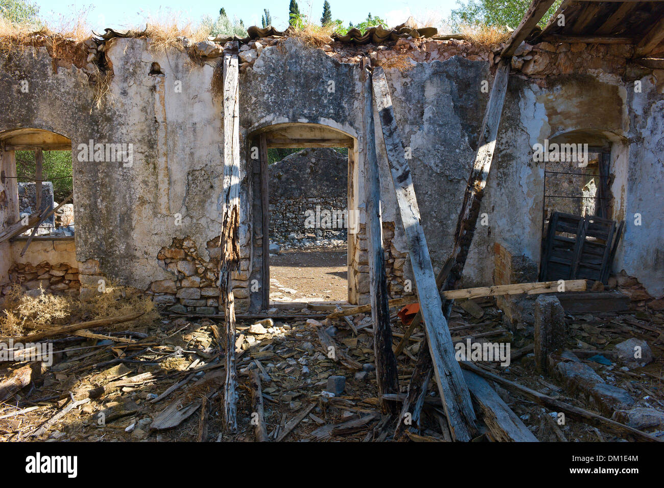 The ruined village of Palia Vlahata near Sami, Kefalonia, Greece ...