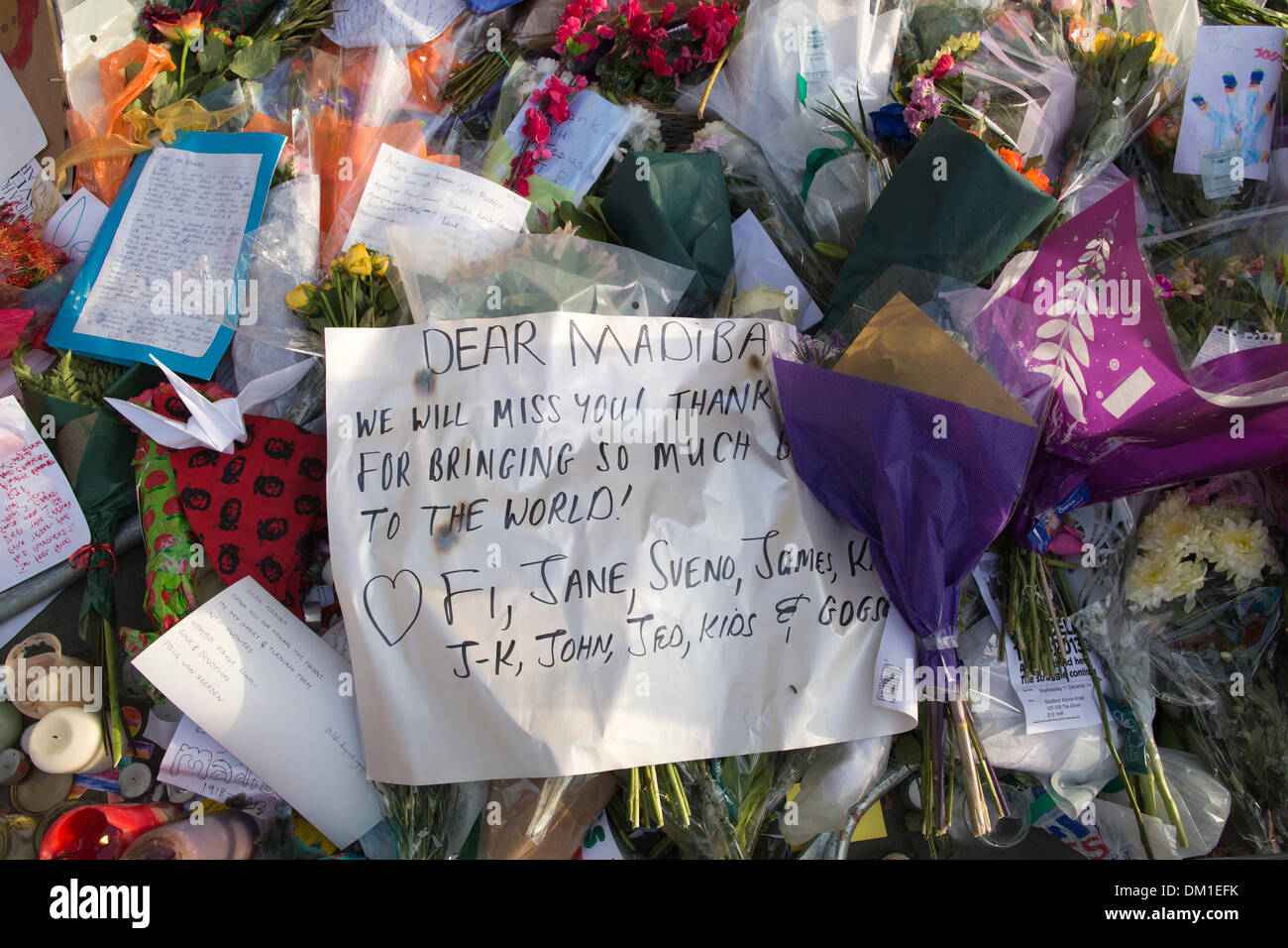 London, UK 10th December 2013. Tributes are paid to Nelson Mandela at ...