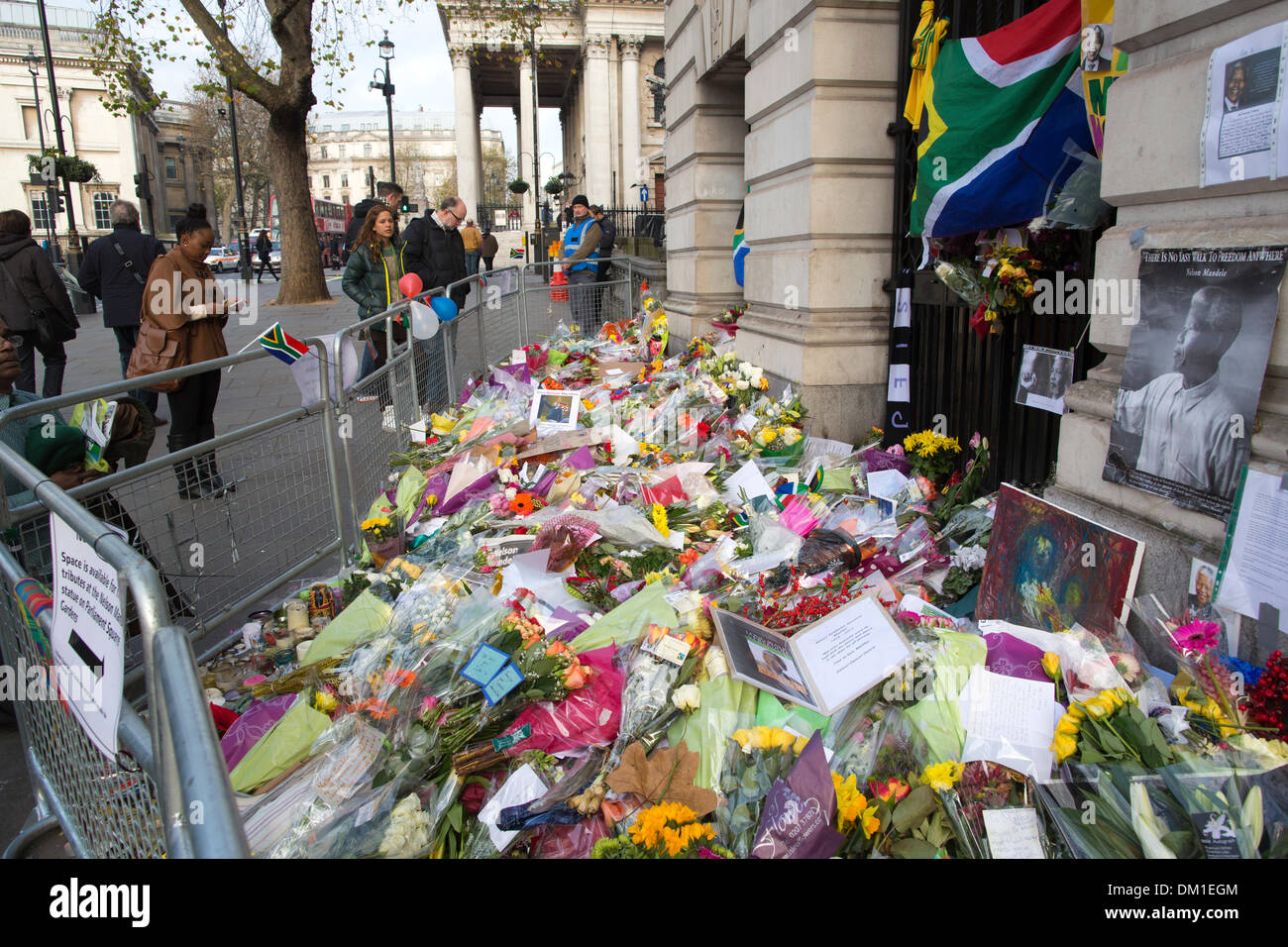 London, UK 10th December 2013. Tributes are paid to Nelson Mandela at ...