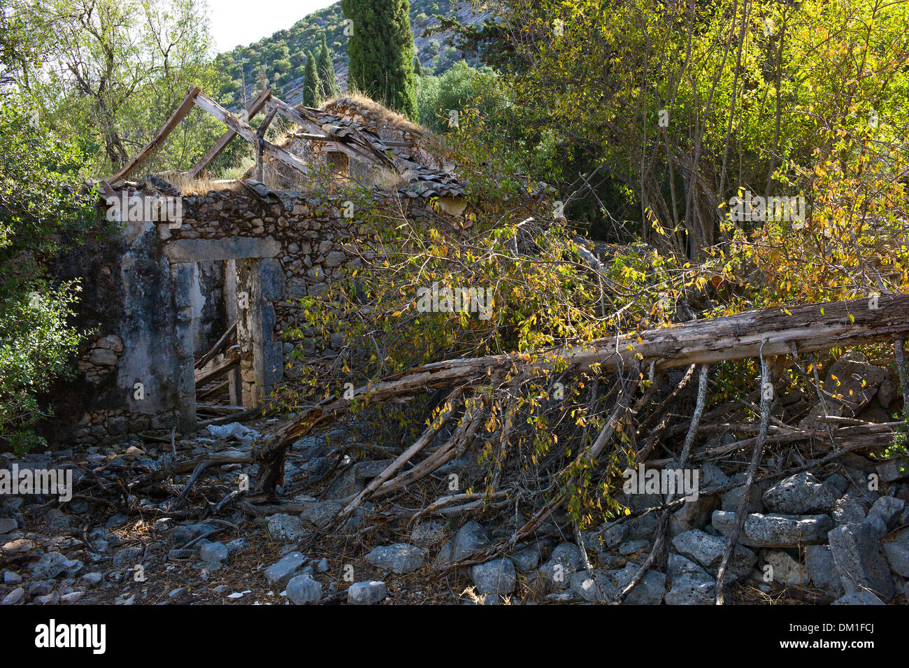The ruined village of Palia Vlahata near Sami, Kefalonia, Greece ...
