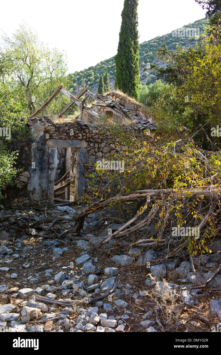 The ruined village of Palia Vlahata near Sami, Kefalonia, Greece ...