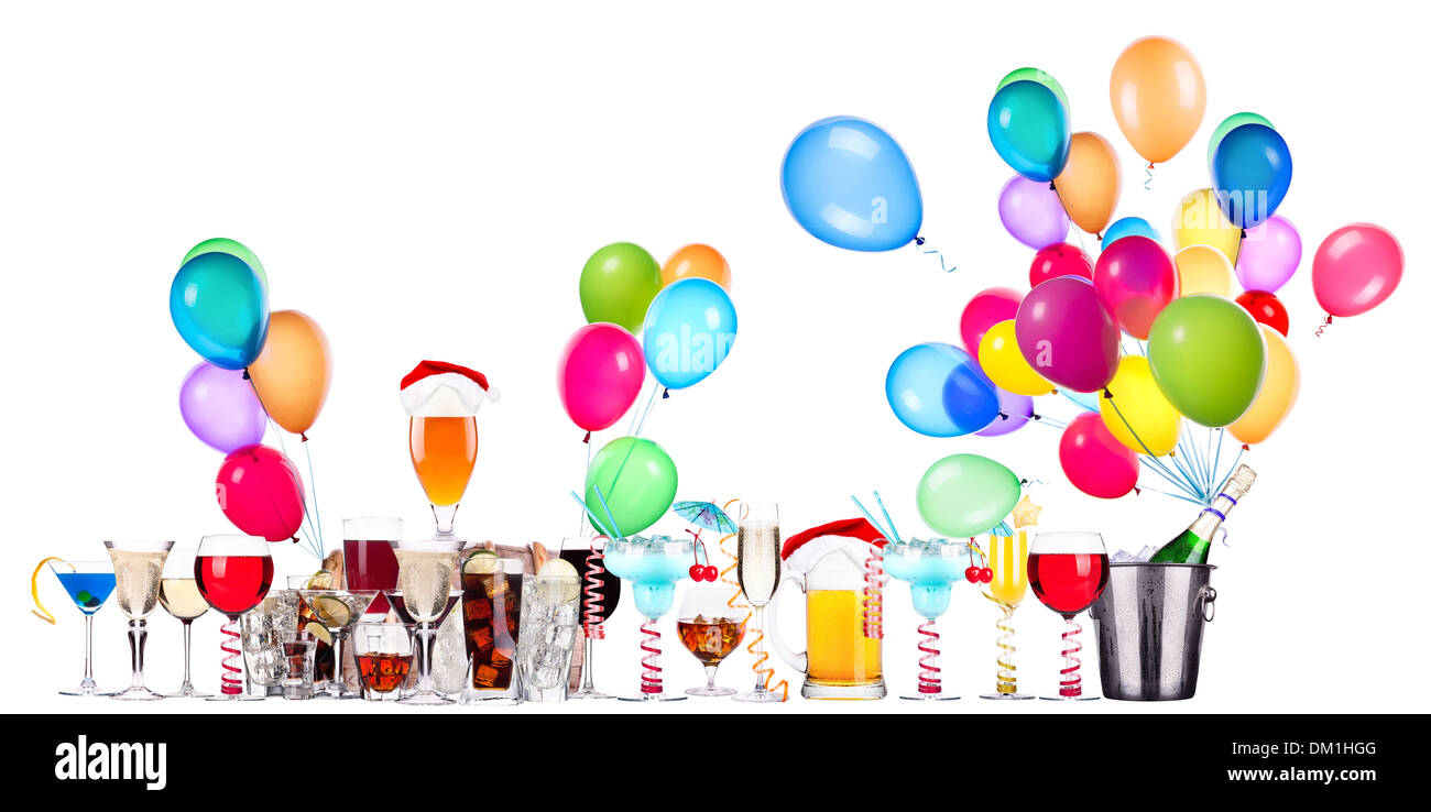 alcohol drinks set with lot of air balloons - beer, wine, champagne ...