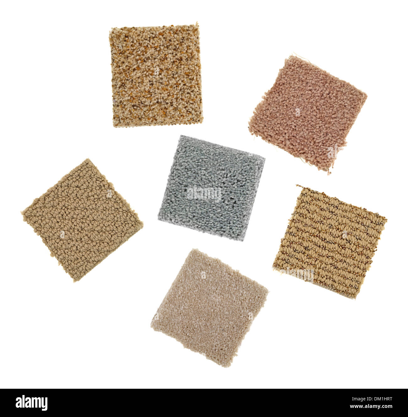 Six assorted types of carpet samples on a white background Stock Photo ...