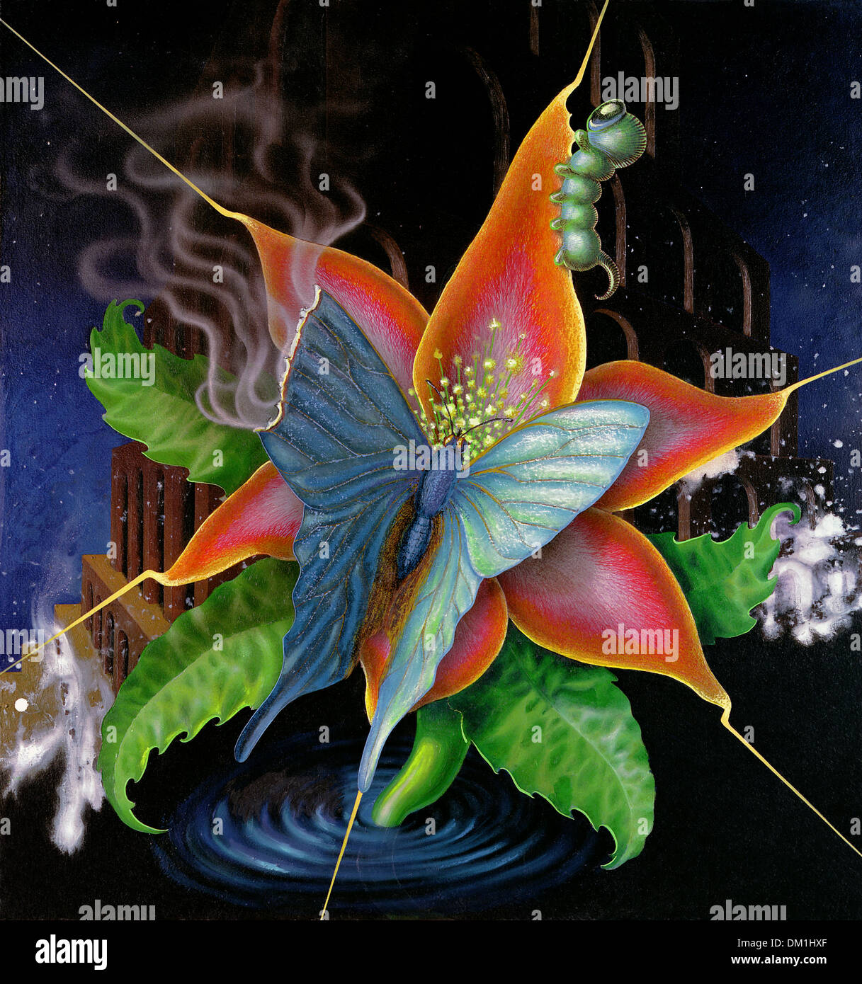 surreal painting done by me showing a burn up butterfly on a colorful ...