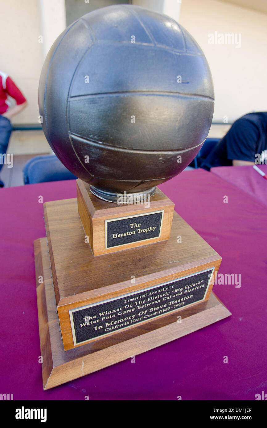 The Heaston Trophy stands on a table during a water polo match at the ...