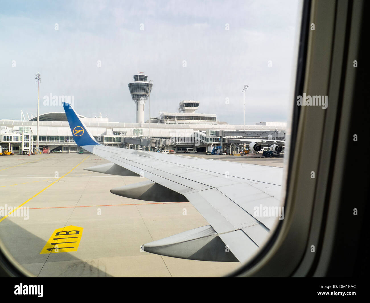 View out of Condor Boeing 757-200 on the airfield of Munich airport ...