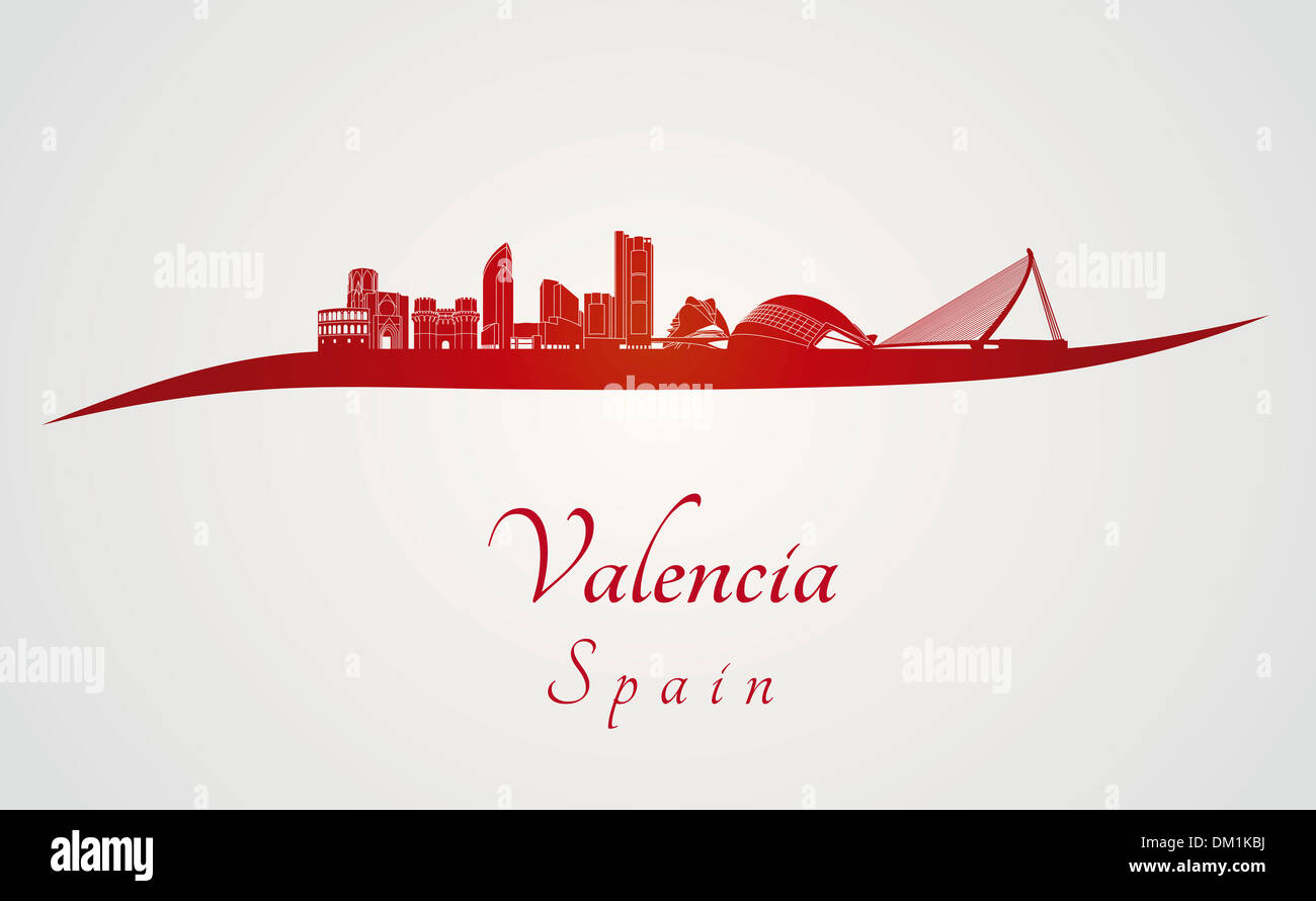 Valencia skyline in red and gray background Stock Photo - Alamy