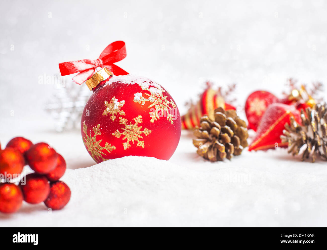 Christmas ball with red bow and ribbon Stock Photo - Alamy