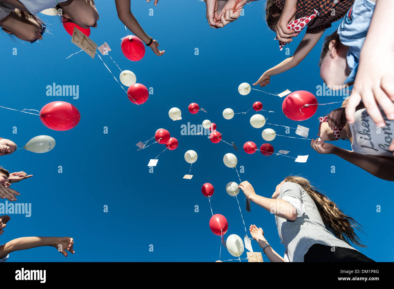 Sky balloons children flying hi-res stock photography and images - Alamy