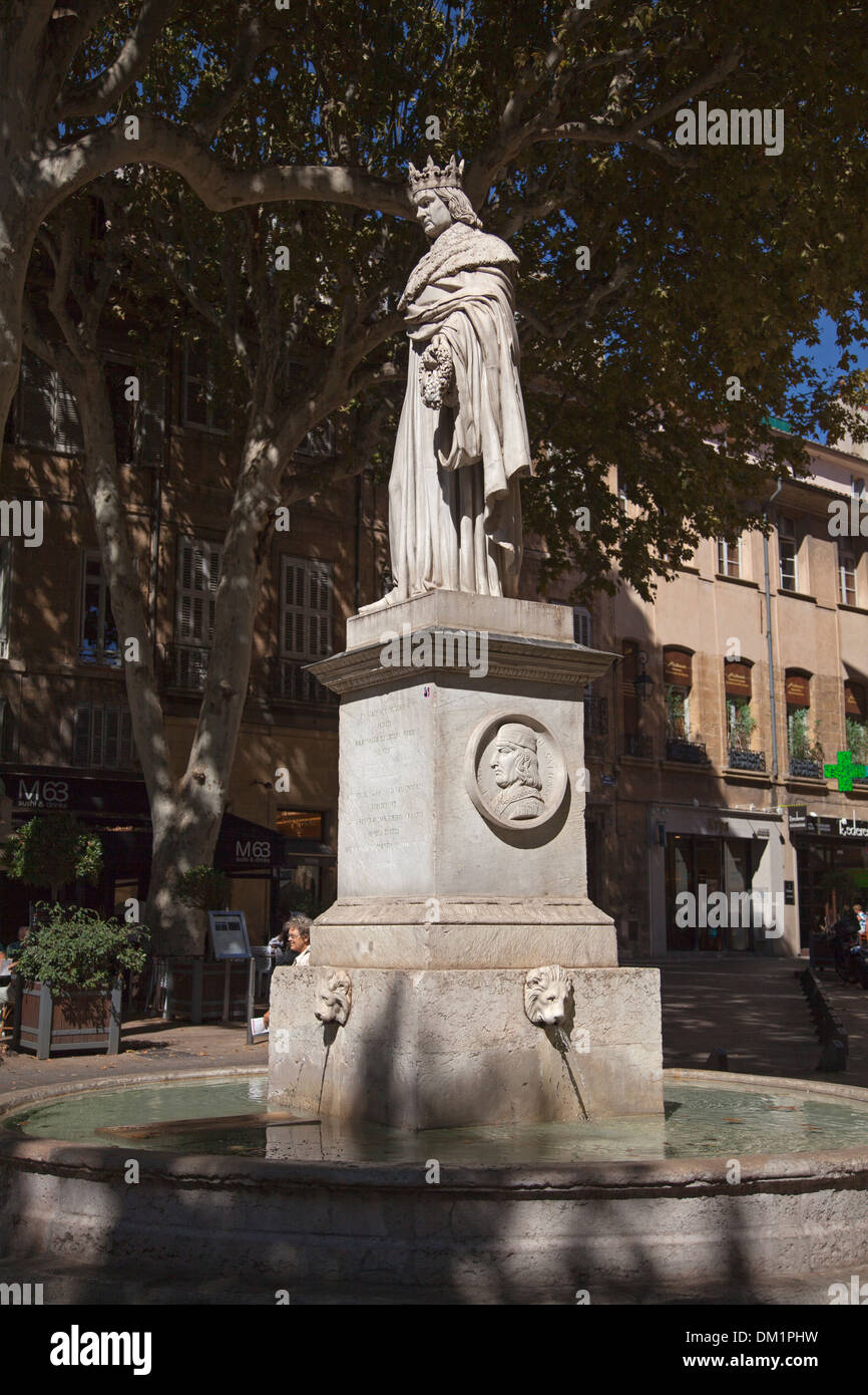 Statue and fountain of Good King René, Count of Provence, on the Cours ...