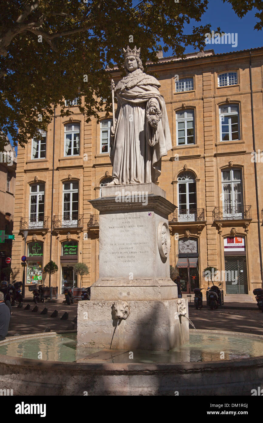 Statue and fountain of Good King René, Count of Provence, on the Cours ...