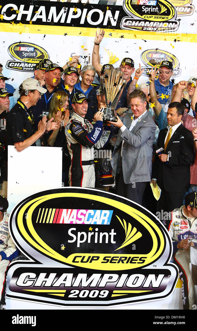 Sprint Cup driver Jimmie Johnson #48 celebrates his series championship ...