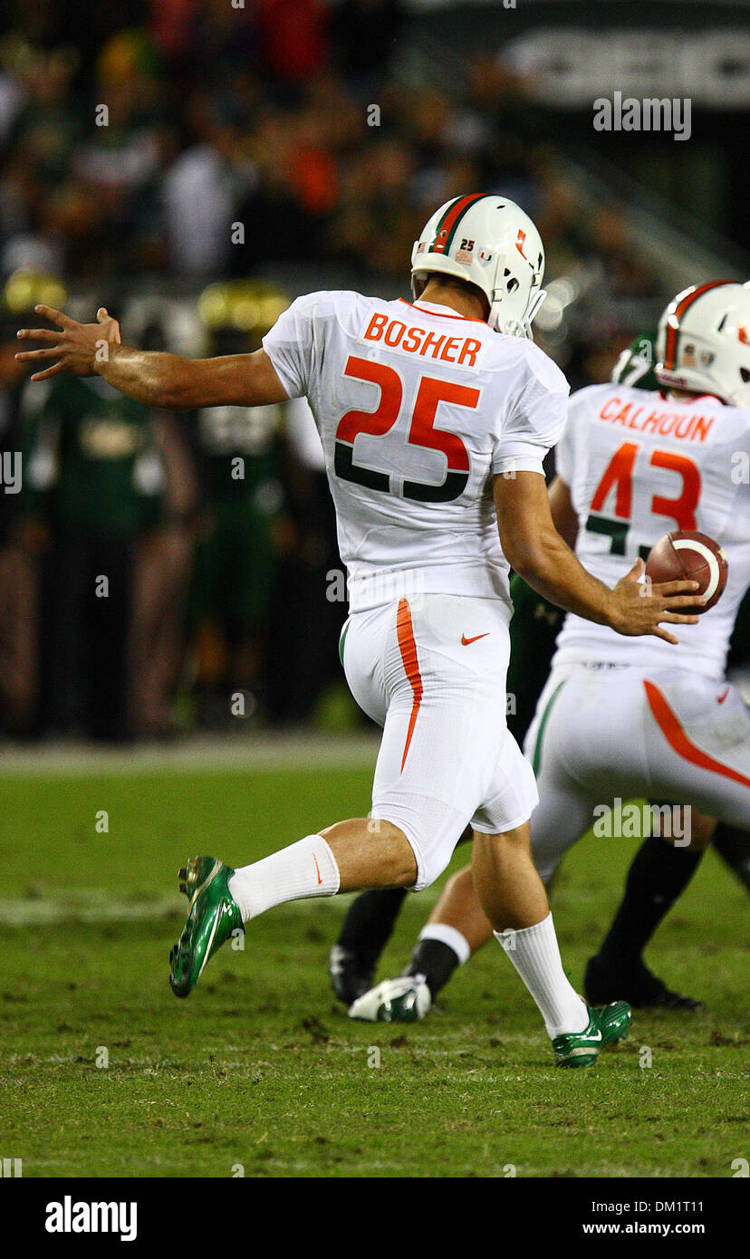 Miami (FL) kicker Matt Bosher #25 kicks the ball during the second half ...